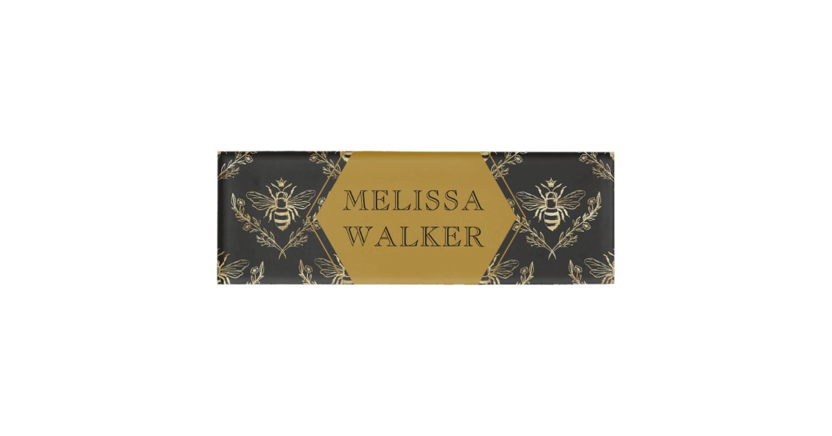 Vintage Gold Queen Bee Apiary Monogram Name Tag | Zazzle