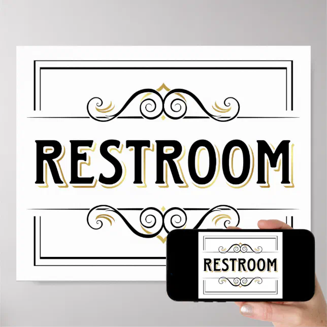 Vintage Gold RESTROOM Sign Print | Zazzle