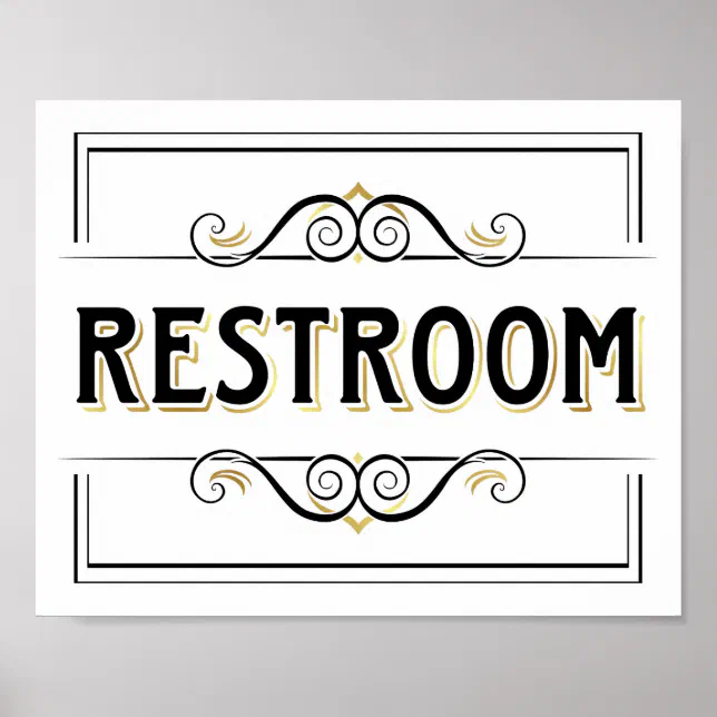 Vintage Gold RESTROOM Sign Print | Zazzle