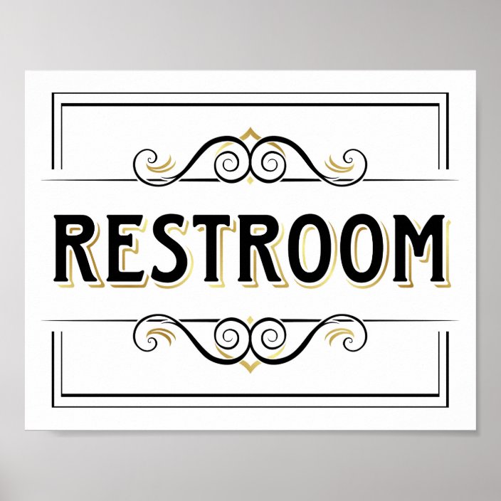 Vintage Gold RESTROOM Sign Print | Zazzle.com