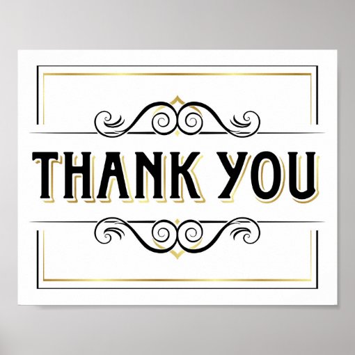 Vintage Gold THANK YOU Sign Print | Zazzle