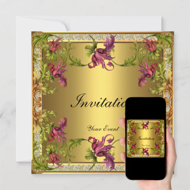 Vintage Gold Victorian Floral Frame Invitation | Zazzle