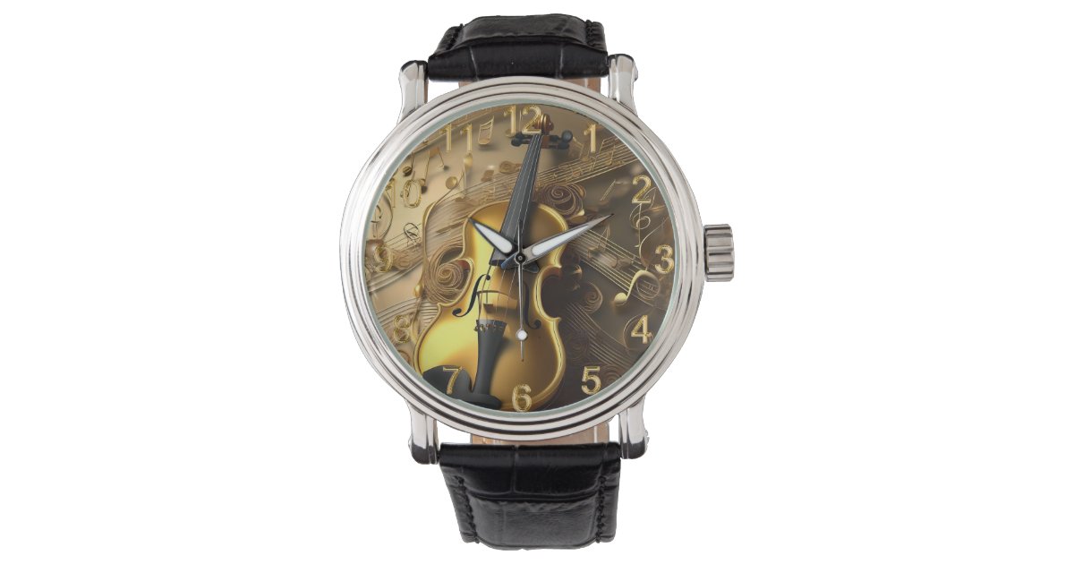 Vintage Gold Violin On Gold Musical Cords, Watch | Zazzle