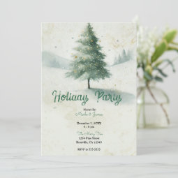 Vintage Gold Watercolor Christmas Pine Tree Party Invitation | Zazzle