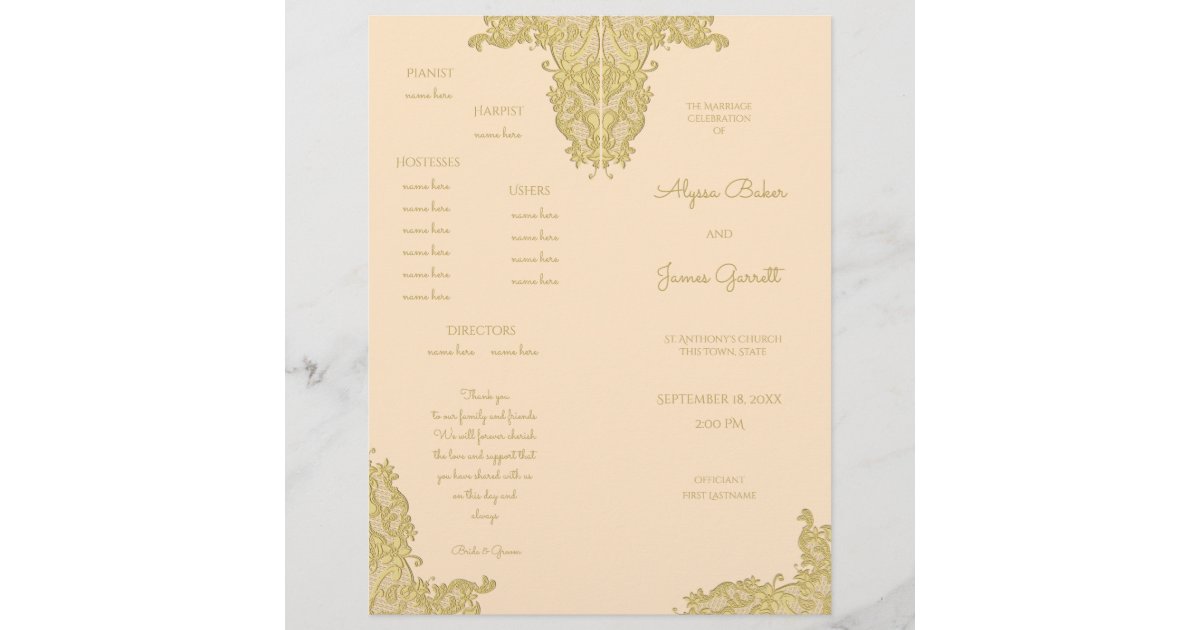 Vintage Gold Wedding Program | Zazzle