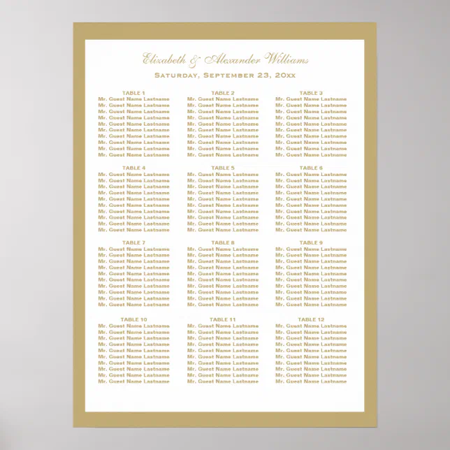 Vintage Gold Wedding Seating Chart | Poster | Zazzle