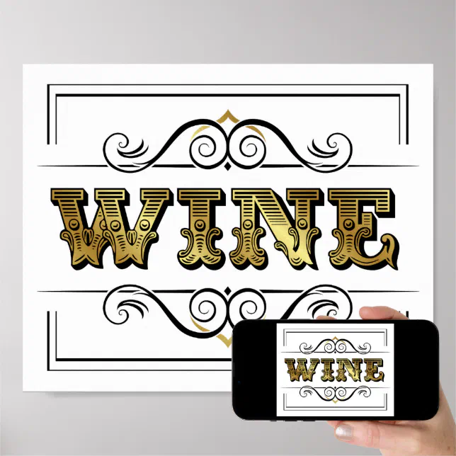 Vintage Gold WINE Sign Print | Zazzle