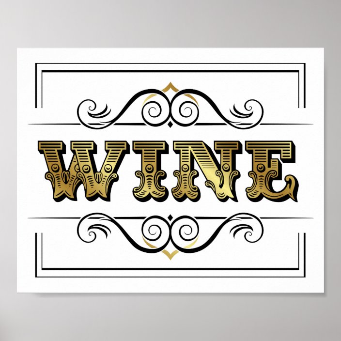 Vintage Gold WINE Sign Print | Zazzle.com