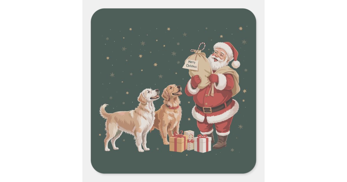 Vintage Golden Retriever Santa Christmas Dog Mom Square Sticker | Zazzle