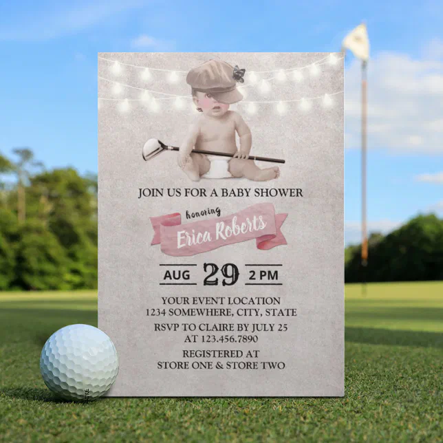 Vintage Golf Girl Sport Theme Baby Shower Invitation | Zazzle