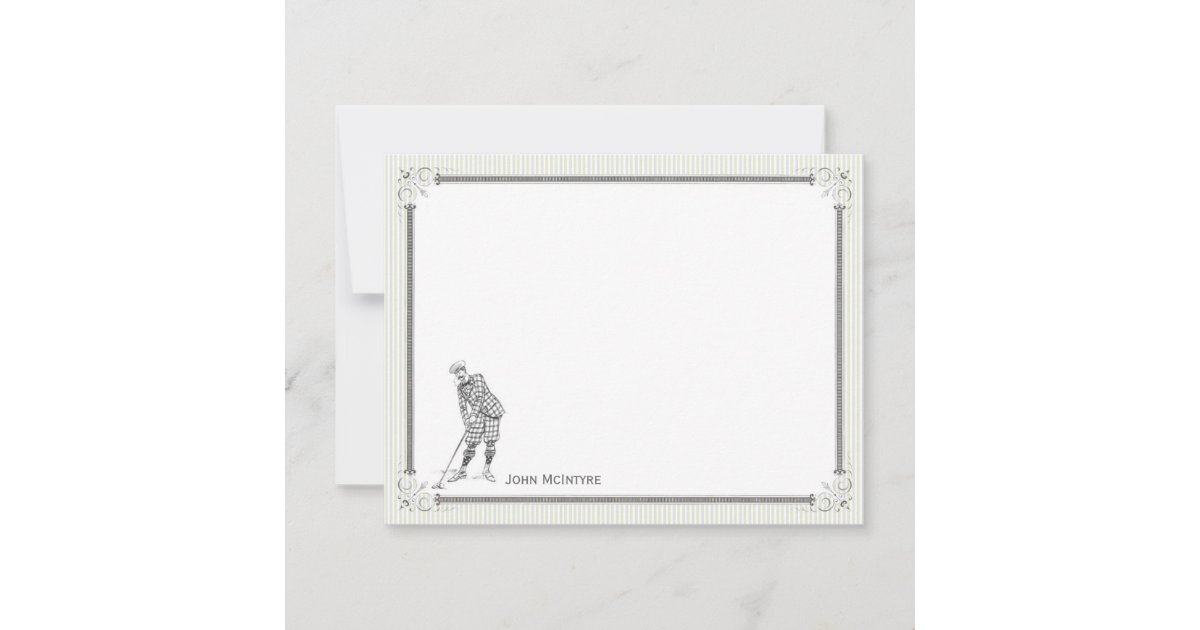 Vintage Golf Personalized Flat Note Cards - Man | Zazzle