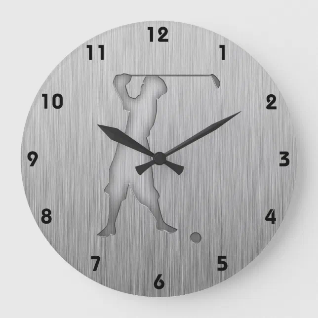 Vintage Golfer; Metal-look Large Clock | Zazzle