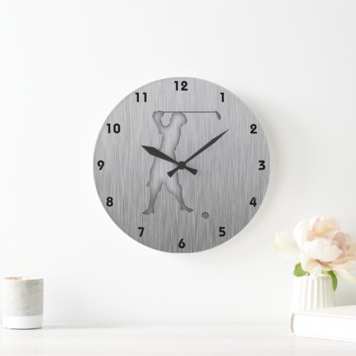 Vintage Golfer; Metal-look Large Clock | Zazzle