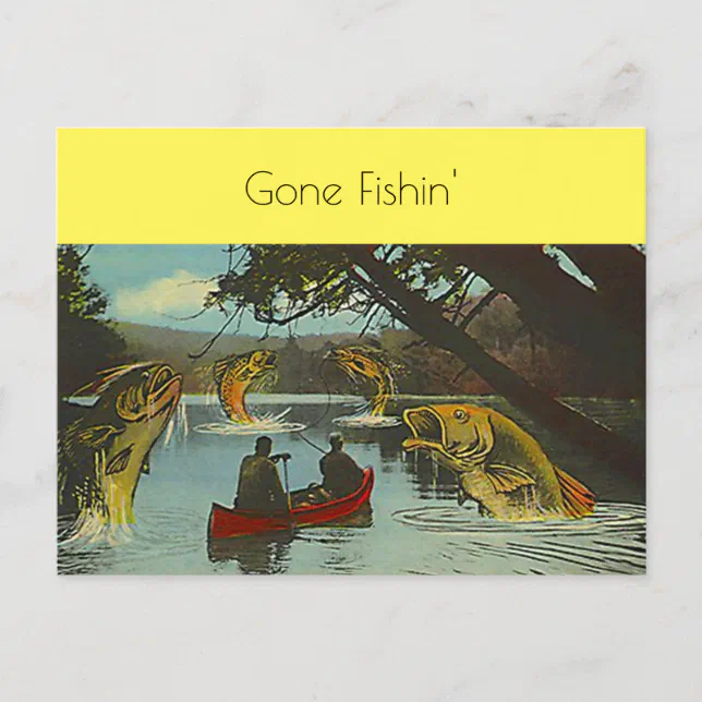 Vintage Gone Fishin Fishing Exaggeration Fun PC Holiday Postcard | Zazzle