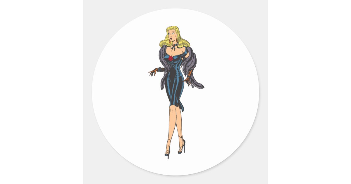 Vintage Gorgeous Glamor Girl Retro Blonde Pinup Classic Round Sticker