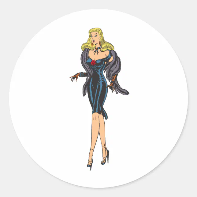 Vintage Gorgeous Glamor Girl Retro Blonde Pinup Classic Round Sticker