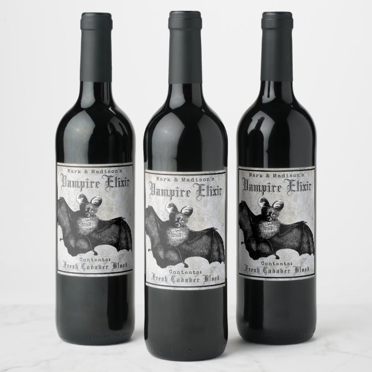 Vintage Goth Bat Halloween Vampire Elixir Wine Label | Zazzle