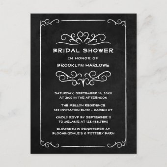 Vintage Goth Black Chalkboard Bridal Shower Invitation Postcard | Zazzle