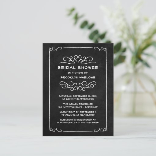 Vintage Goth Black Chalkboard Bridal Shower Invitation Postcard | Zazzle