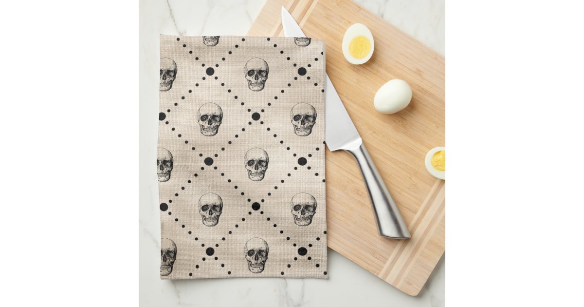 Vintage Goth Skulls Grid Kitchen Towel | Zazzle