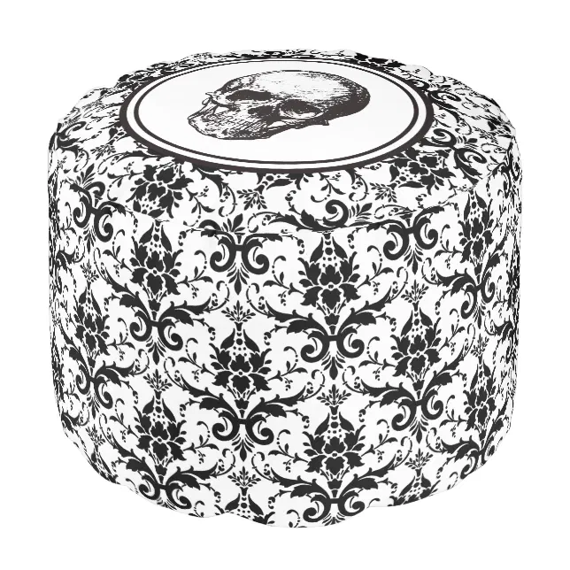 Vintage Gothic Damask Skull Pattern HALLOWEEN Pouf | Zazzle