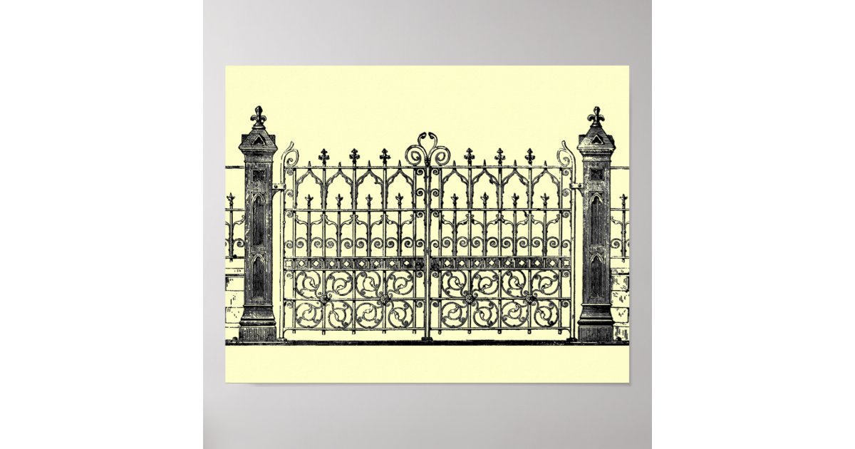 Vintage Gothic Fence and Gate Poster | Zazzle