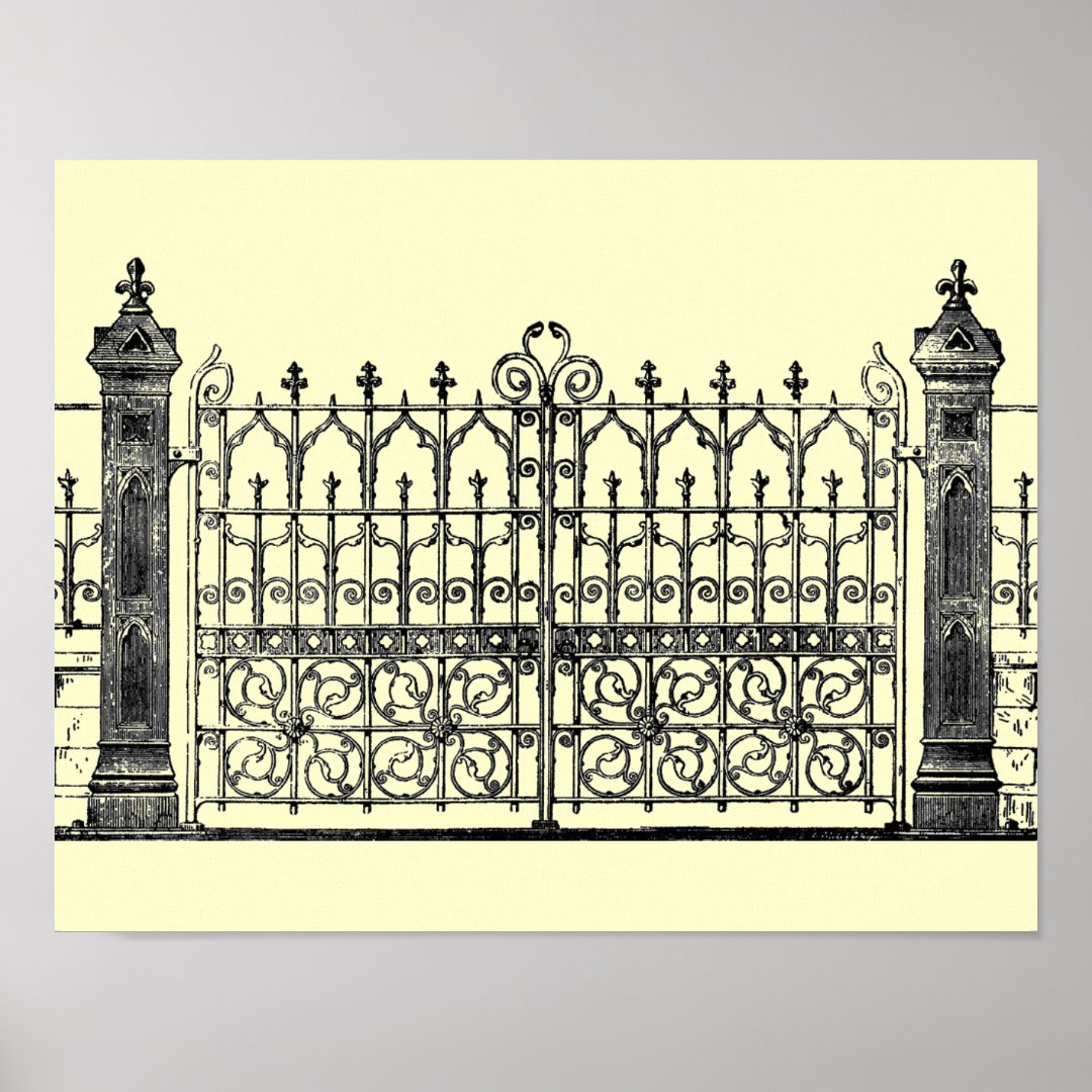 Vintage Gothic Fence and Gate Poster | Zazzle