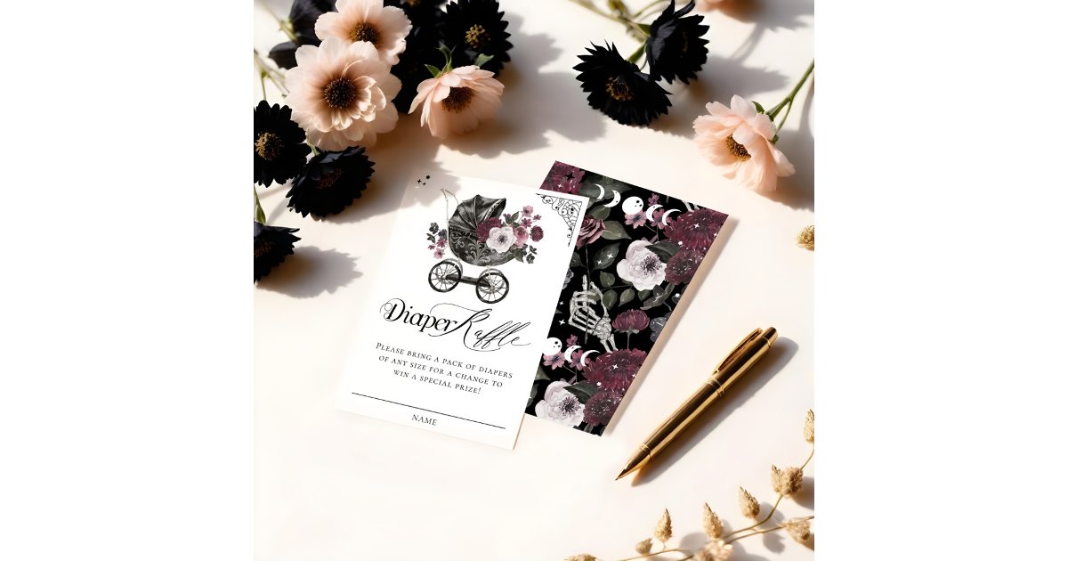 Vintage Gothic Floral Baby Stroller Diaper Raffle Enclosure Card | Zazzle