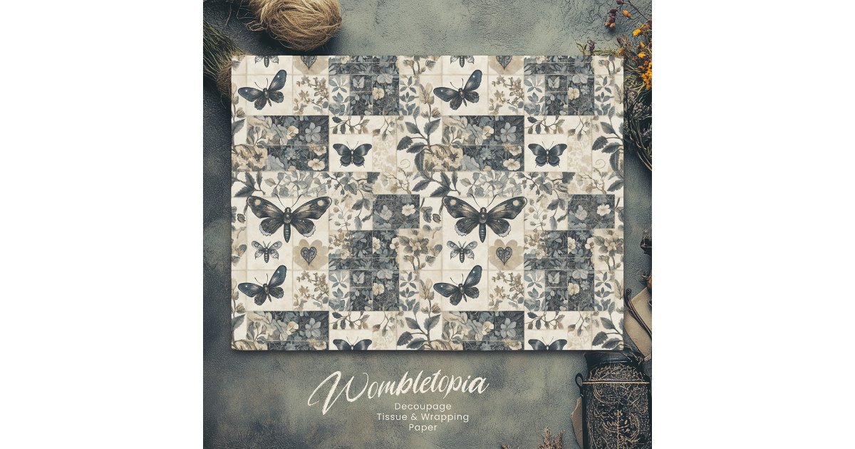 Vintage Gothic Moth Collage Decoupage Tissue Paper | Zazzle