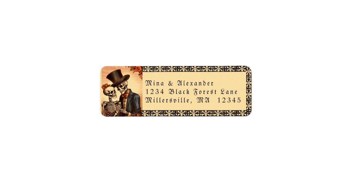 Vintage Gothic Skeleton Wedding Label | Zazzle