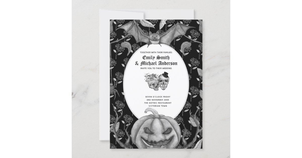 Vintage Gothic Skulls Halloween Goth Invitation | Zazzle