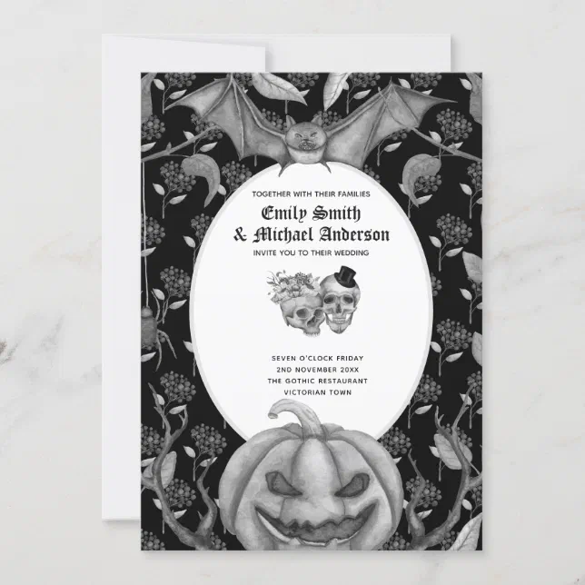 Vintage Gothic Skulls Halloween Goth Invitation | Zazzle