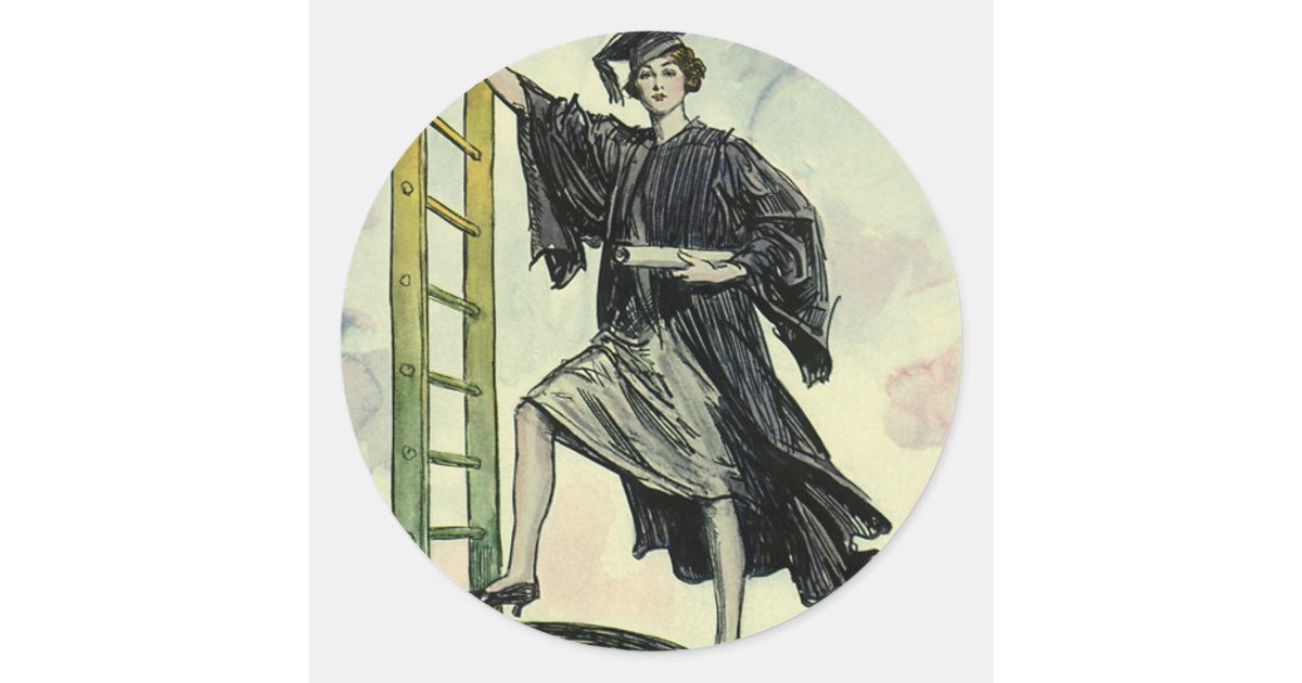 Vintage Graduation, Climbing the Corporate Ladder Classic Round Sticker ...