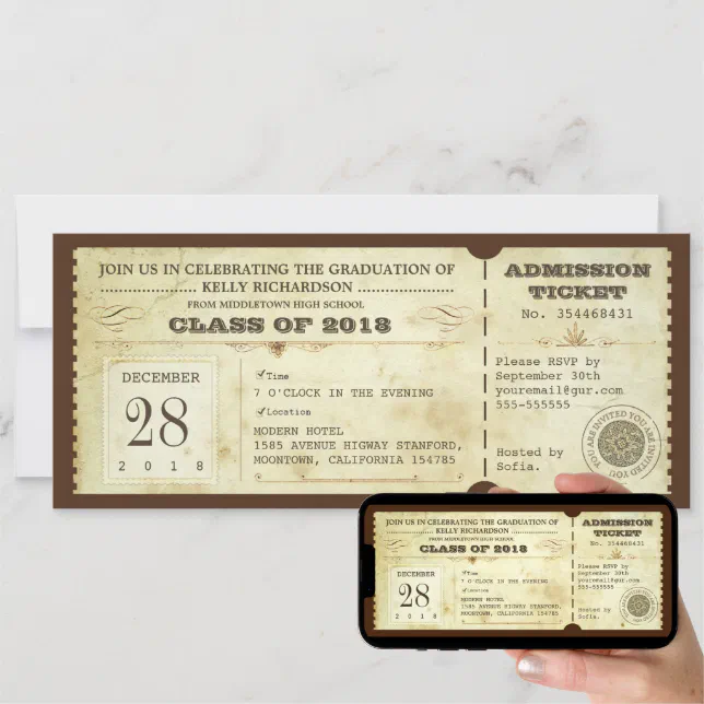 vintage graduation tickets - invites | Zazzle