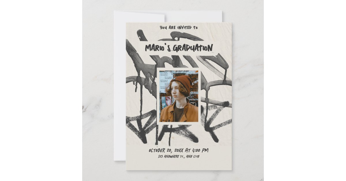 Vintage graffiti photo graduation invitation | Zazzle