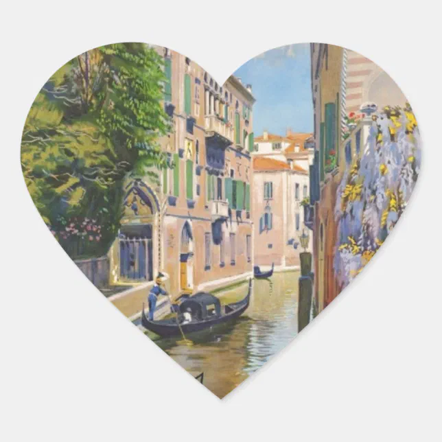 Vintage Grand Canal Gondolas Venice Italy Travel Heart Sticker | Zazzle