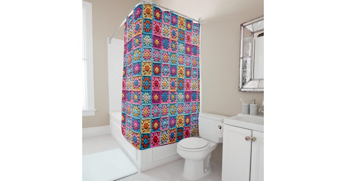 Vintage Granny Square Crochet Shower Curtain | Zazzle