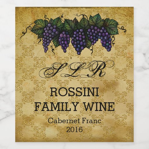 Vintage Grapes, Custom Family Wine Bottle Label | Zazzle