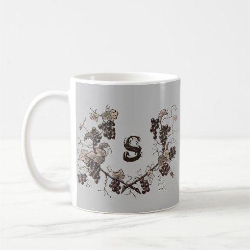 Vintage Grapevine Etching Black and White Monogram Coffee Mug | Zazzle
