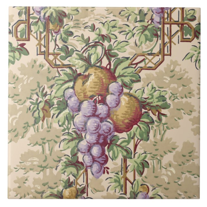 Vintage Grapevine & Fruit Garden Trellis Pattern Ceramic Tile | Zazzle