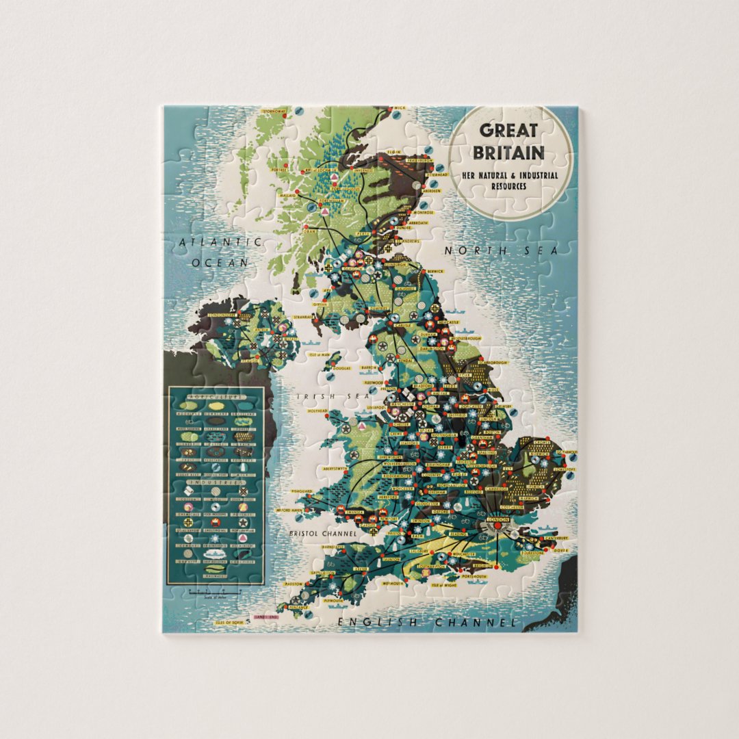Vintage Great Britain Resources Map Jigsaw Puzzle | Zazzle