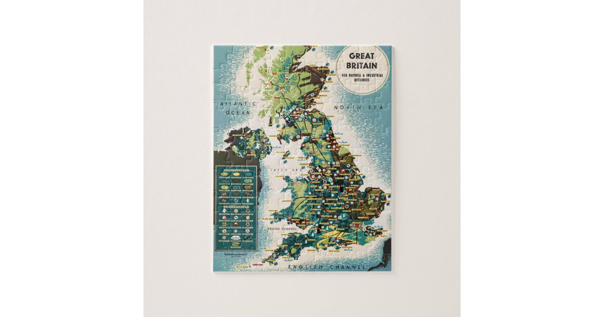 Vintage Great Britain Resources Map Jigsaw Puzzle | Zazzle