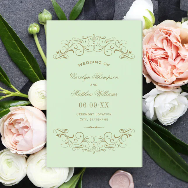 Vintage Green Antique Flourish Wedding Programs | Zazzle