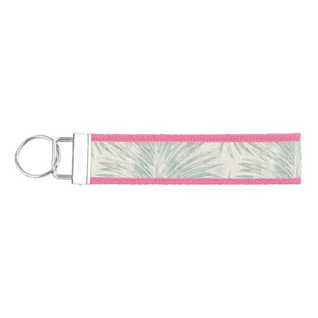 Vintage green blue palm trees pattern wrist keychain | Zazzle