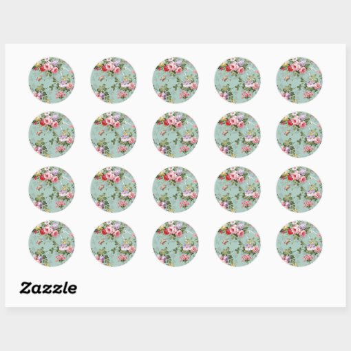 Vintage Green Floral Design Classic Round Sticker | Zazzle