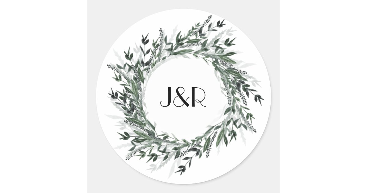 Vintage Green Foliage Monogram Lable Classic Round Sticker | Zazzle