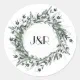 Vintage Green Foliage Monogram Lable Classic Round Sticker | Zazzle