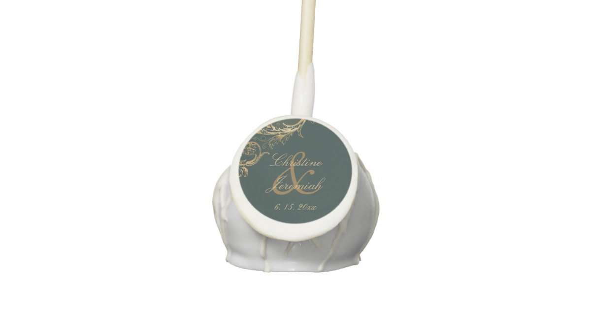 Vintage Green Gold Floral Damask Script Wedding Cake Pops | Zazzle