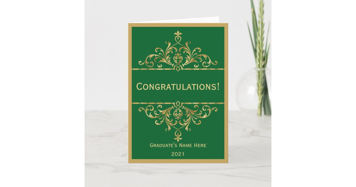 Vintage Green Gold Glam Congratulations Graduation Card | Zazzle