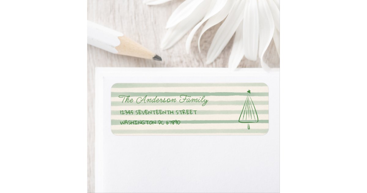 Vintage Green Hand Drawn Christmas Tree Address Label | Zazzle